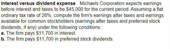 Solved Interest versus dividend expense Michaels Corporation | Chegg.com