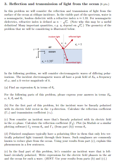 Solved 3. Reflection and transmission of light from the | Chegg.com