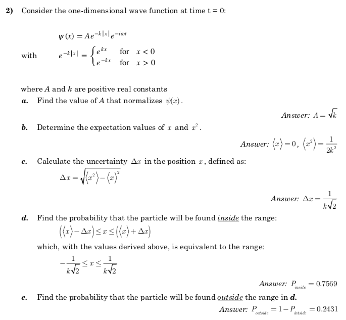 Solved 2 Consider The One Dimensional Wave Function At Time 2103