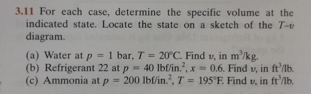 Solved 3.11 For each case, determine the specific volume at | Chegg.com