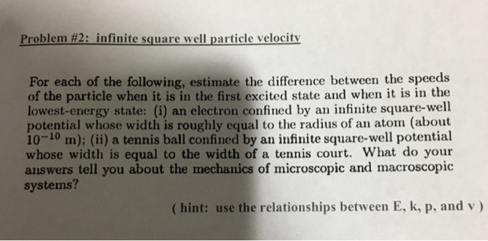 Solved Problem #2 : infinite square well particle velocity | Chegg.com