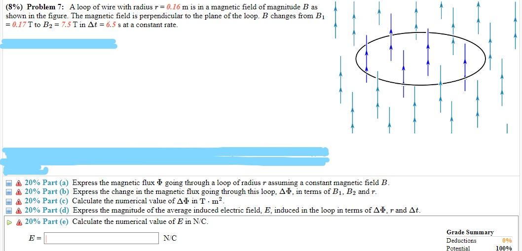 Solved (8\%) Problem 7: A loop of wire with radius r=0.16 m | Chegg.com