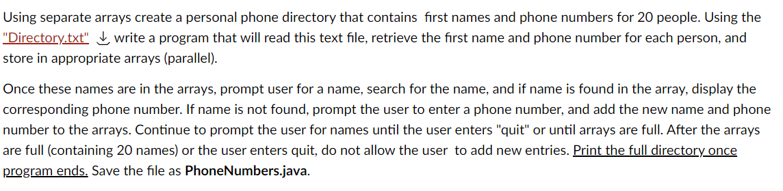 Solved Using separate arrays create a personal phone | Chegg.com
