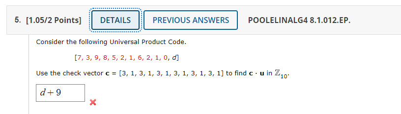 Solved 5. [1.05/2 Points] DETAILS PREVIOUS ANSWERS | Chegg.com