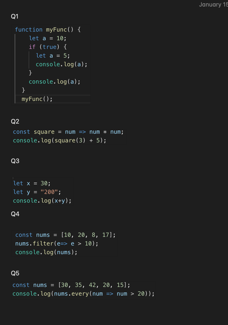 Solved January 15 Q1 function myFunc() \{ let a =10; if | Chegg.com