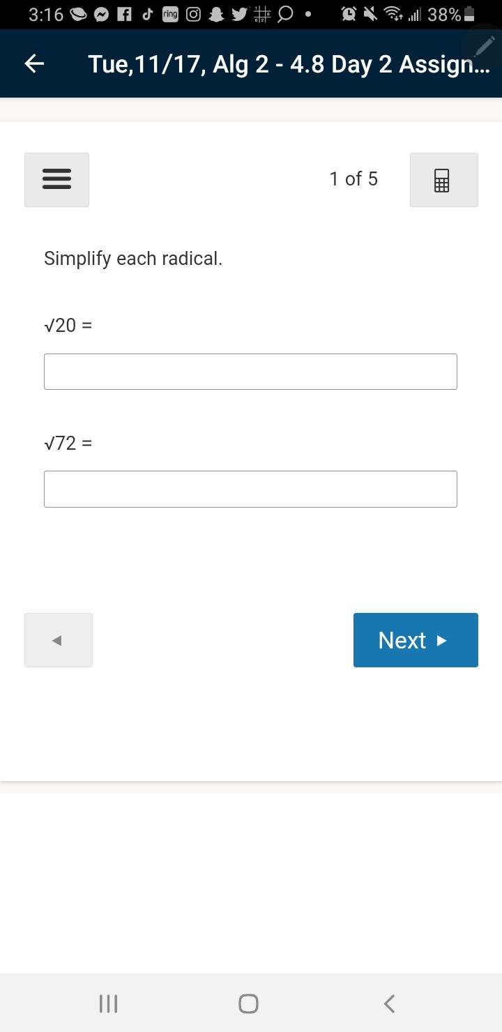Solved 3:16 . 38% Tue, 11/17, Alg 2 - 4.8 Day 2 Assign... 1 | Chegg.com