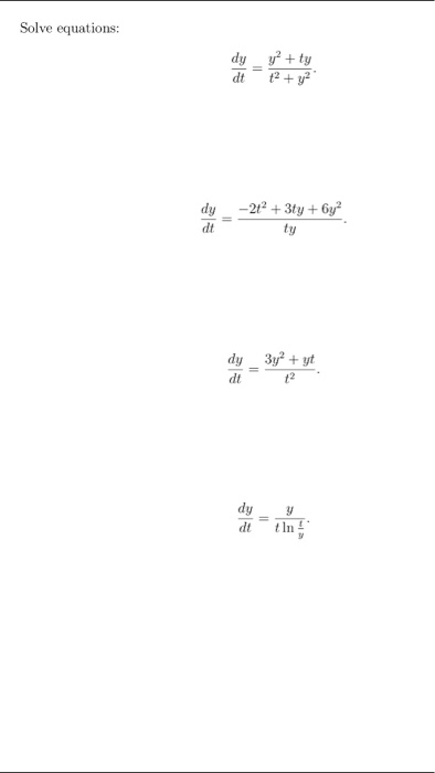 Solved Solve equations: dy/dt = y^2 + ty/t^2 + y^2. dy/dt | Chegg.com