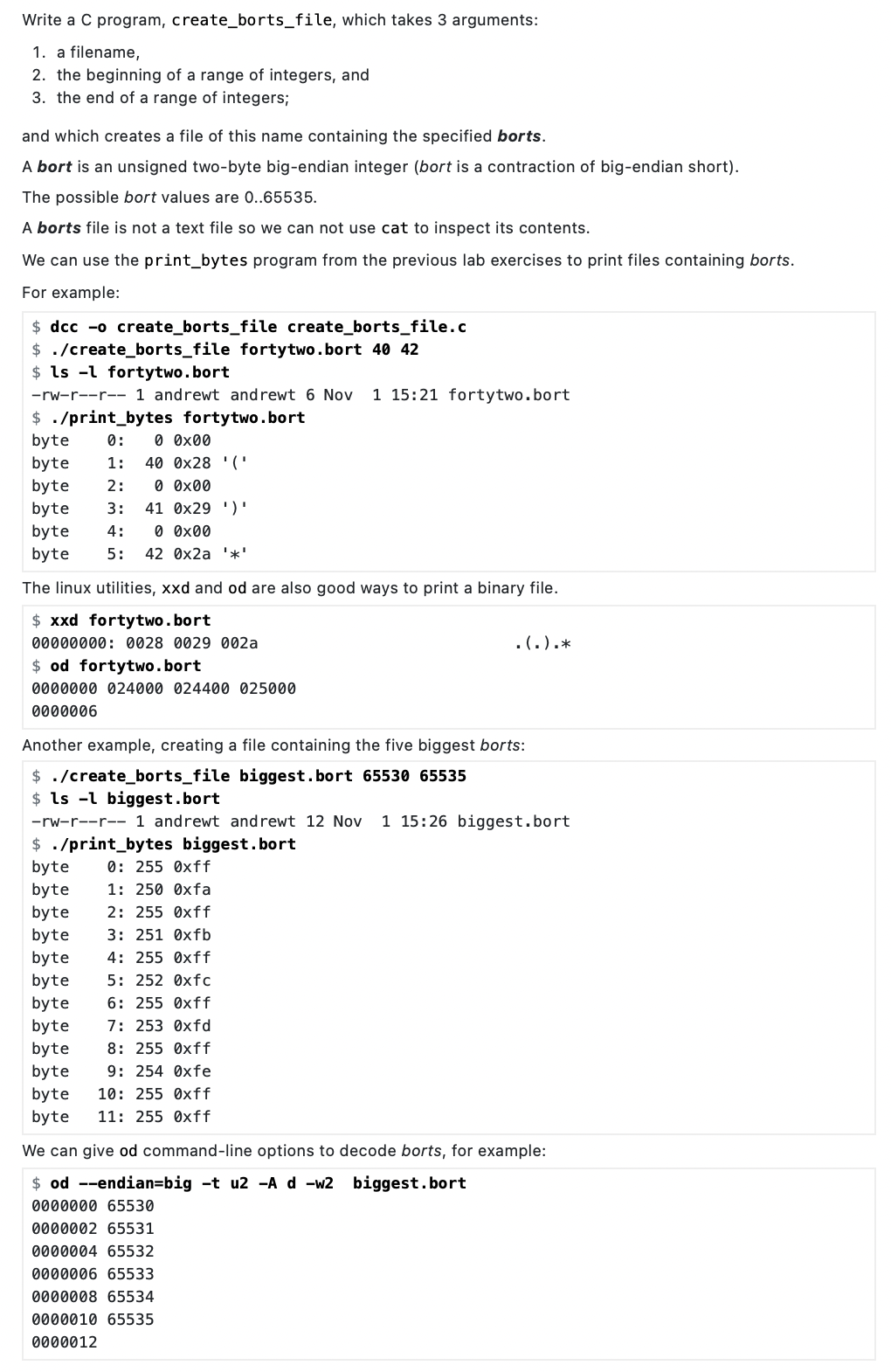 Solved Write a C program, create_borts_file, which takes 3 | Chegg.com