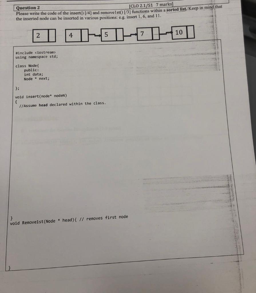 Solved Question 2 (CLO 2.1/S1 7 marks] Please write the code | Chegg.com