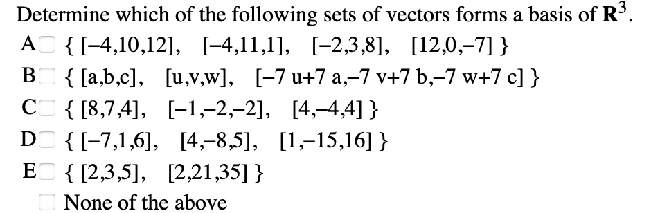 Solved Determine which of the following sets of vectors | Chegg.com