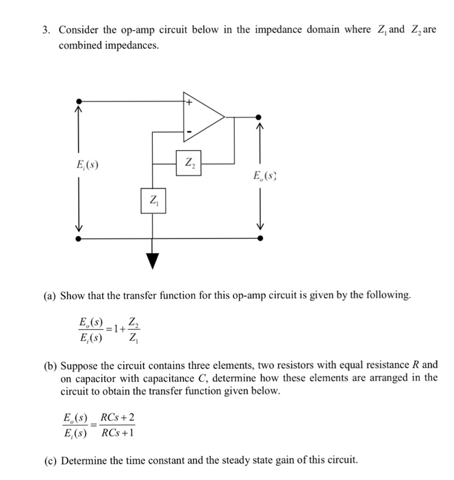 Solved 3. Consider the op-amp circuit below in the impedance | Chegg.com