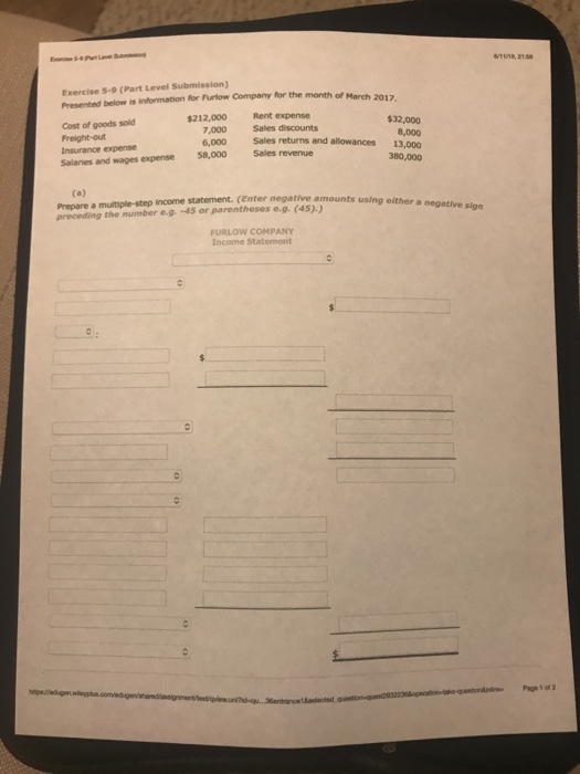 Solved Exercise 5-9 (Part Level Submission) Presented below | Chegg.com