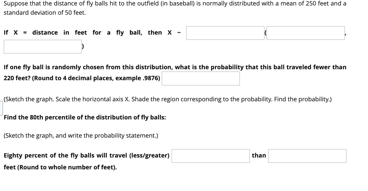 Solved Suppose that the distance of fly balls hit to the | Chegg.com