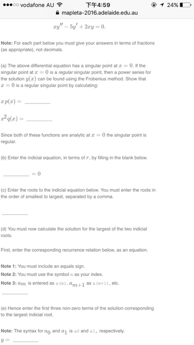 Solved Xy" - 5y' + 2xy = 0 (a) The above differential | Chegg.com