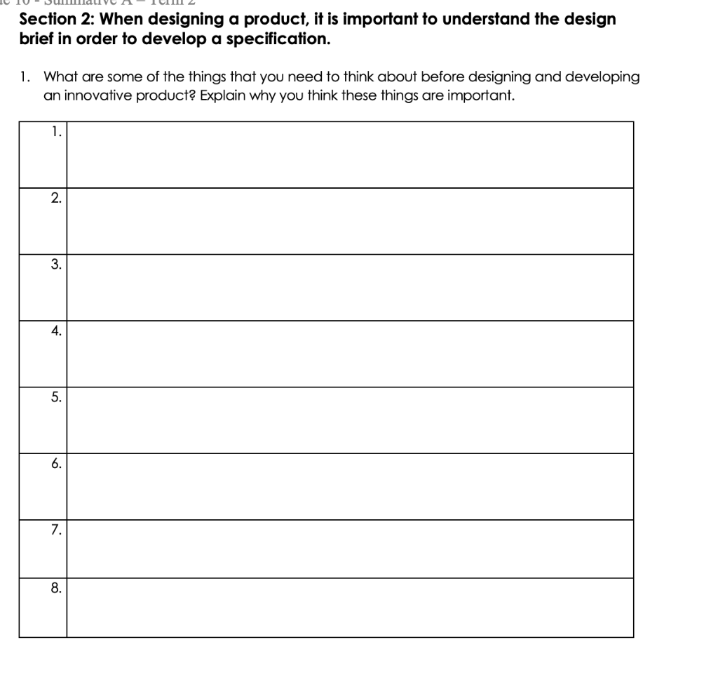 Solved Section 2: When designing a product, it is important | Chegg.com