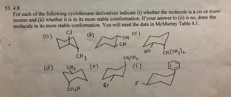 Solved 53. For each of the following cyclohexane derivatives | Chegg.com
