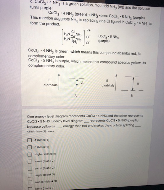 Solved 2. You looked at a colored cobalt compounds in Lab 5. | Chegg.com