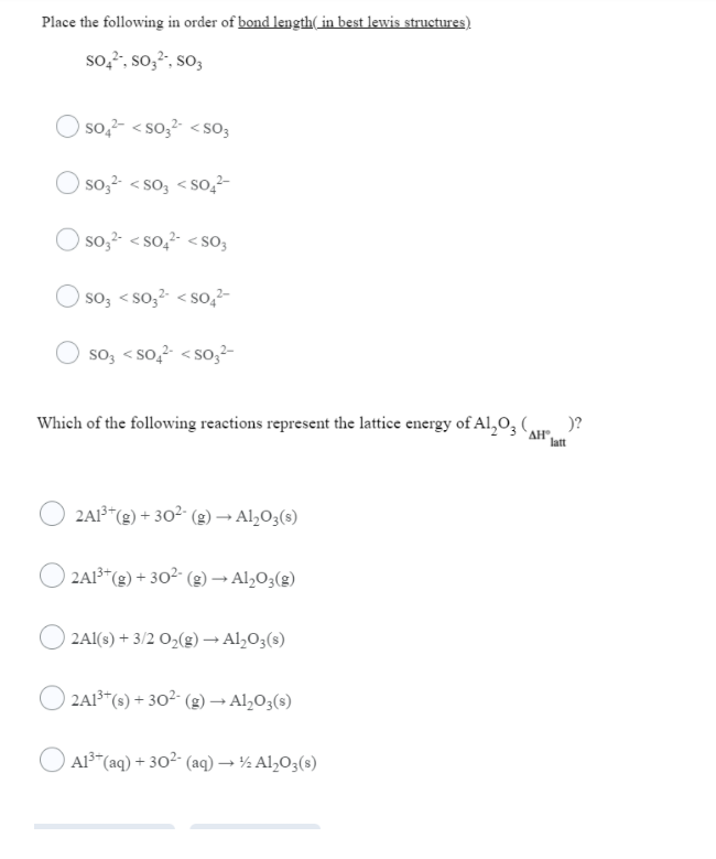 Solved Place the following in order of bond length(in best | Chegg.com