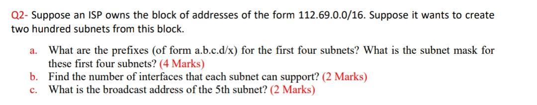 Solved Q2- Suppose an ISP owns the block of addresses of the | Chegg.com