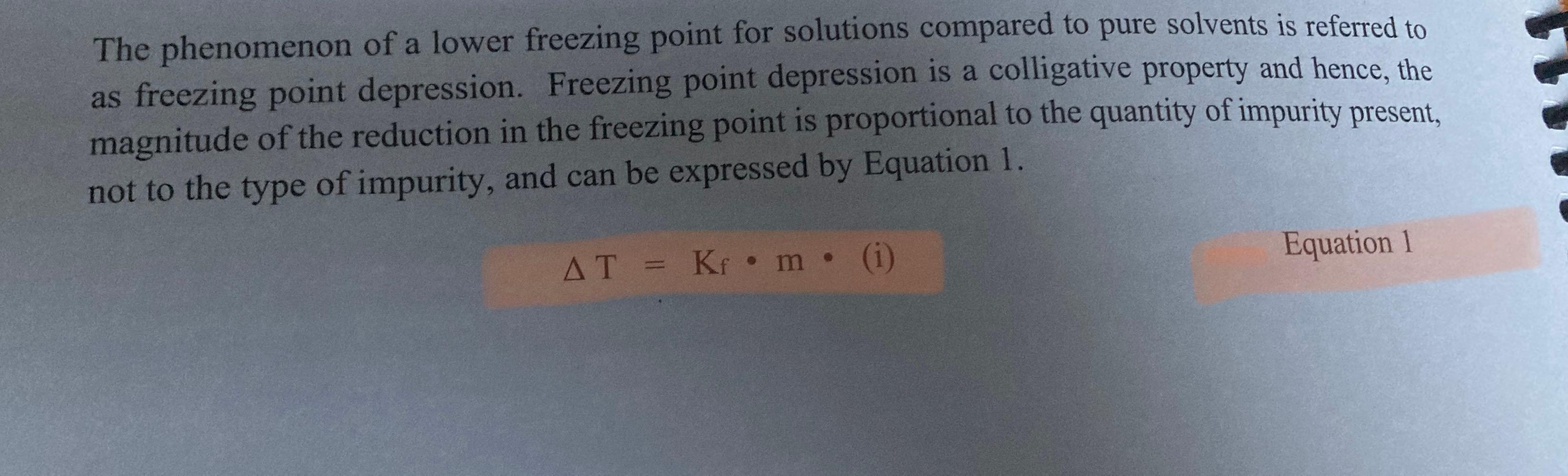Solved The phenomenon of a lower freezing point for | Chegg.com