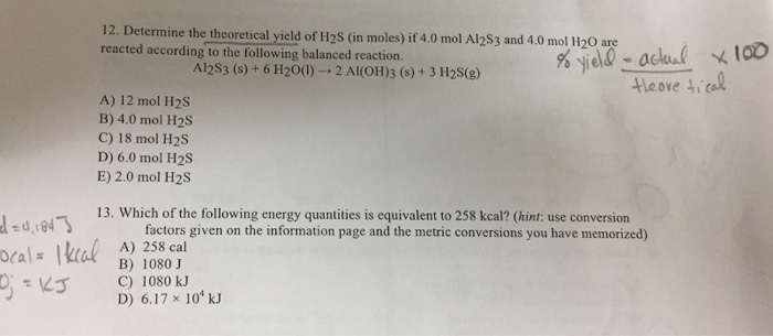 Solved Determine the theoretical yield of H_2 S (in moles) | Chegg.com