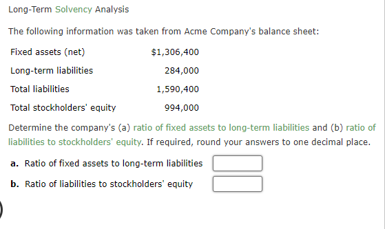 Solved Long-Term Solvency Analysis The following information | Chegg.com