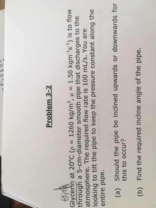Solved Glycerin at 20 degree C (rho = 1260 kg/m^3, mu = 1.50 | Chegg.com