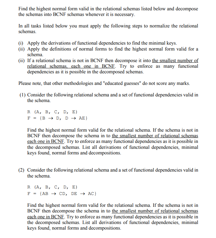 Solved Find the highest normal form valid in the relational | Chegg.com