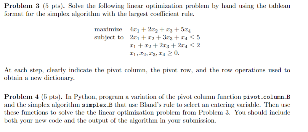 Solved Problem 3(5pts). ﻿Solve the following linear | Chegg.com