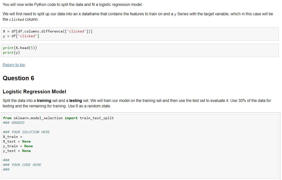 Solved Can you answer question #6? X, y dataframe is shown | Chegg.com