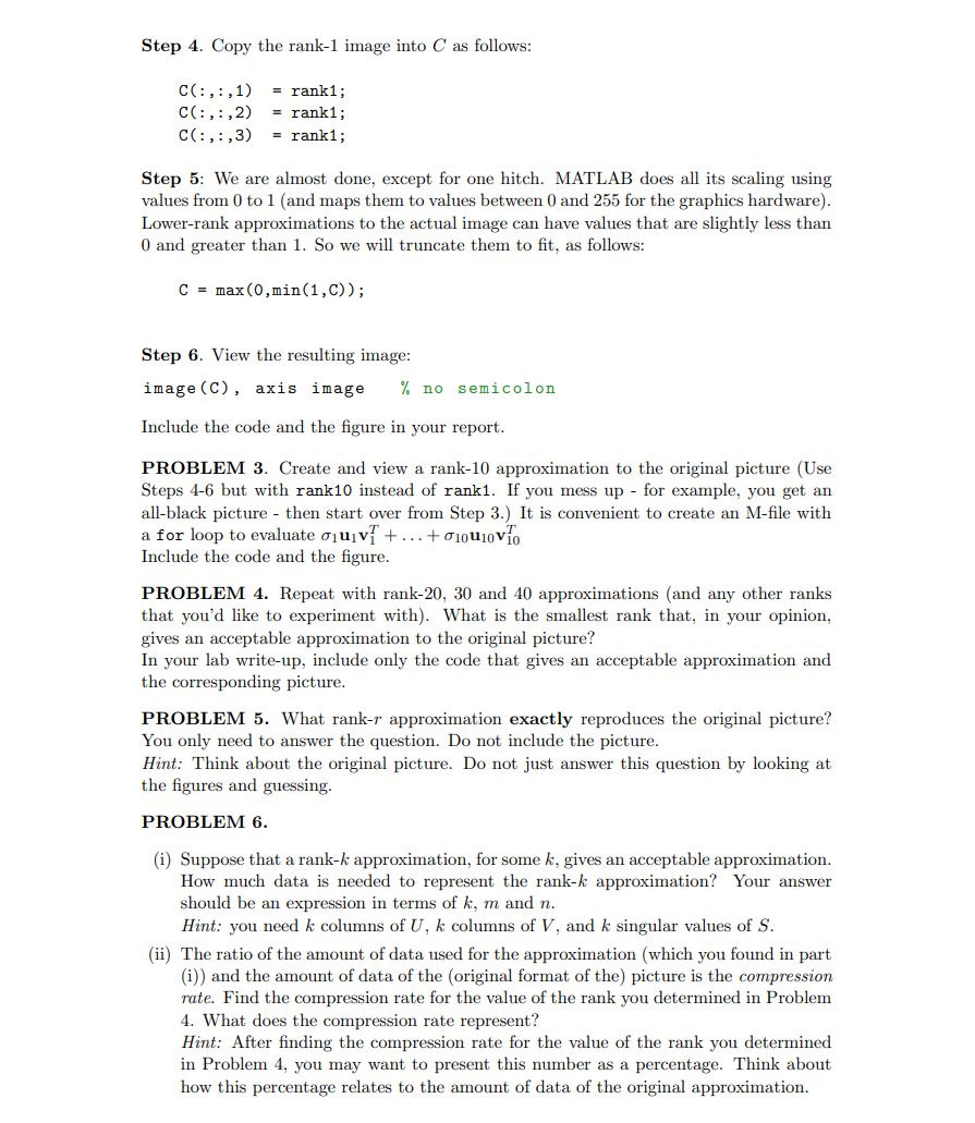 MAT 343 Laboratory 6 The SVD Decomposition and Image | Chegg.com