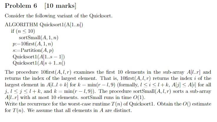Problem 6 (10 marks] Consider the following variant | Chegg.com