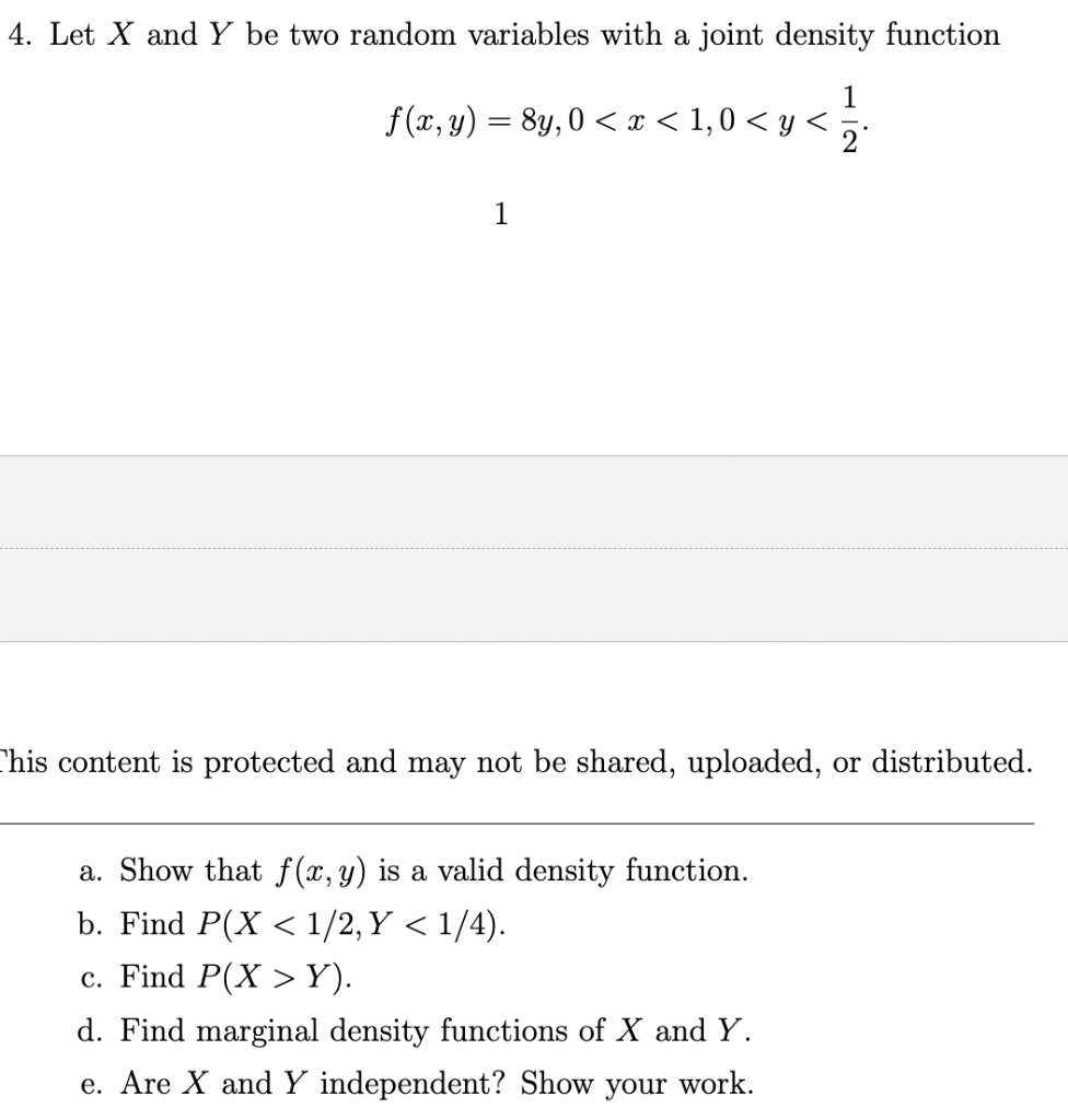 Solved 4. Let X and Y be two random variables with a joint | Chegg.com