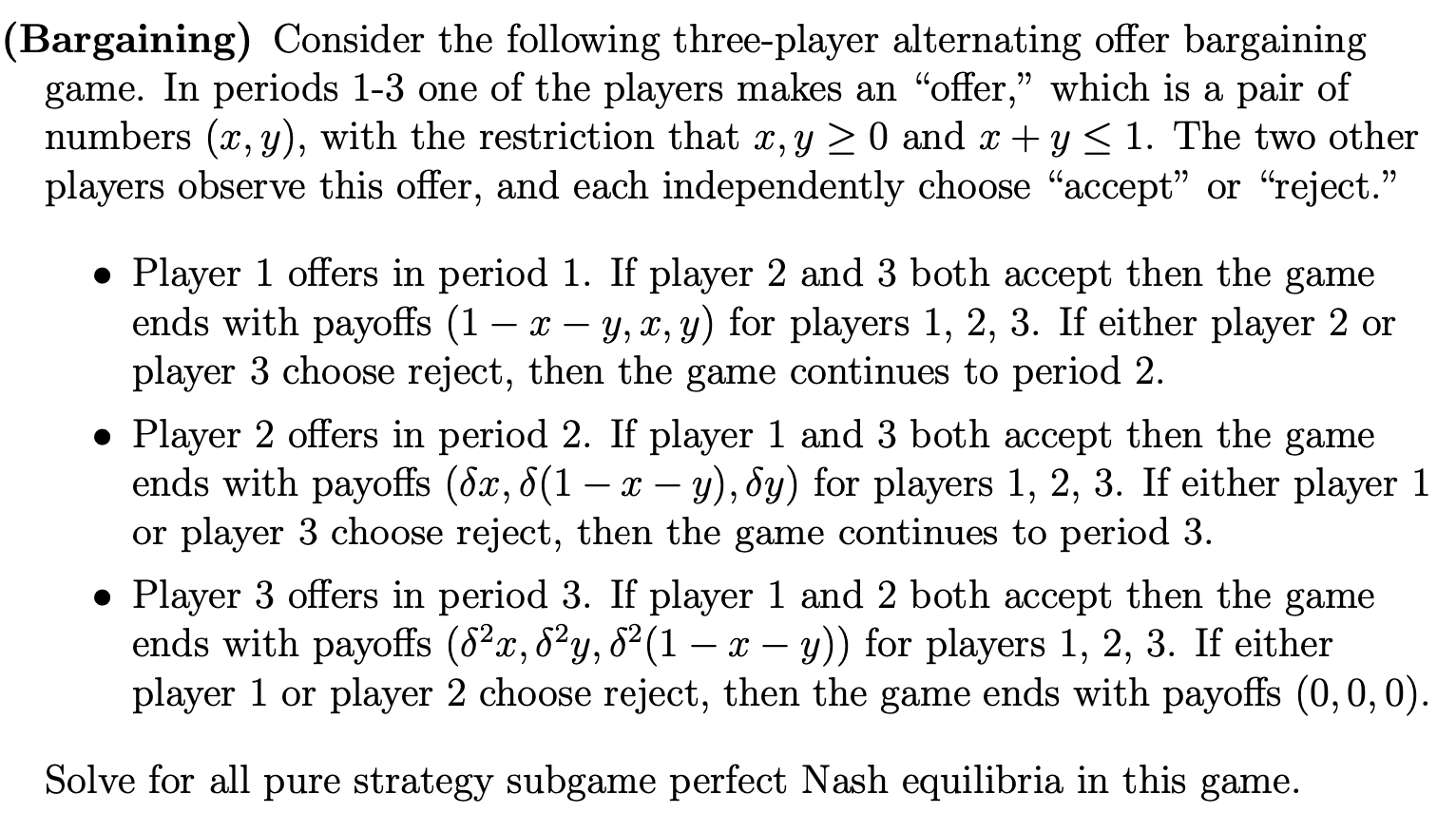 Solved (Bargaining) Consider the following three-player | Chegg.com