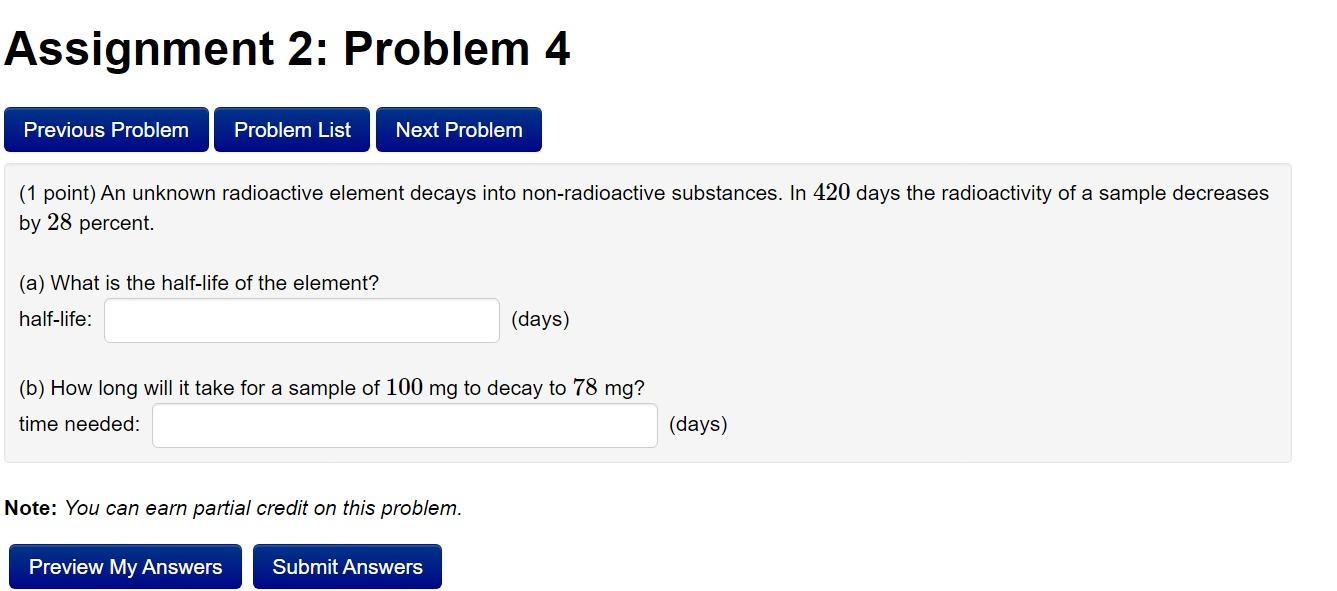 Solved Assignment 2: Problem 4 Previous Problem Problem List | Chegg.com