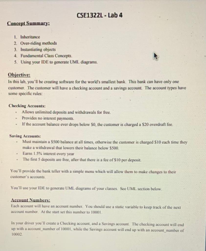 CSE1322L - Lab 4 Concept Summary: 1. Inheritance 2. | Chegg.com