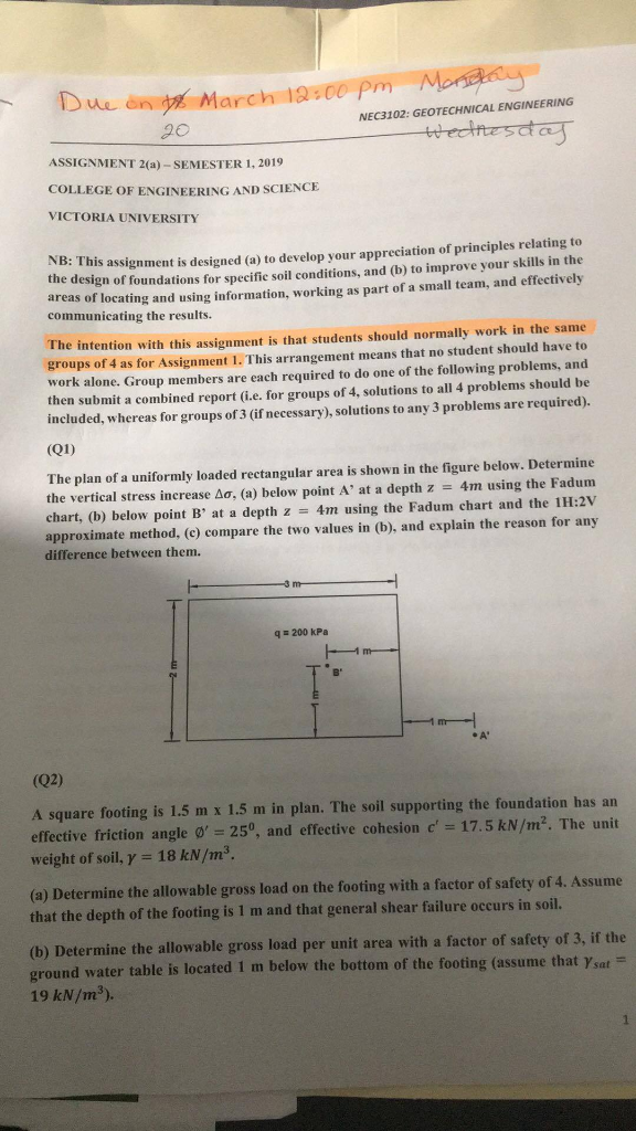 Solved NEC3102: GEOTECHNICAL ENGINEERING 20 ASSIGNMENT 2(a) | Chegg.com