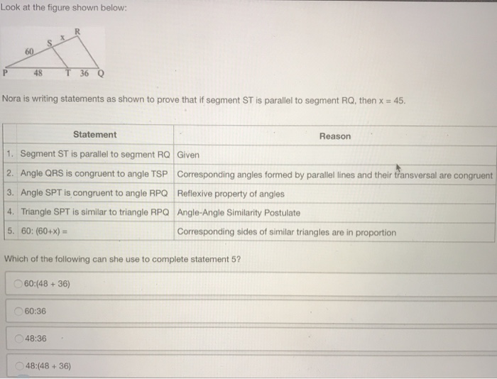 Solved Look at the figure shown below: 48 36 Q 45. Nora is | Chegg.com