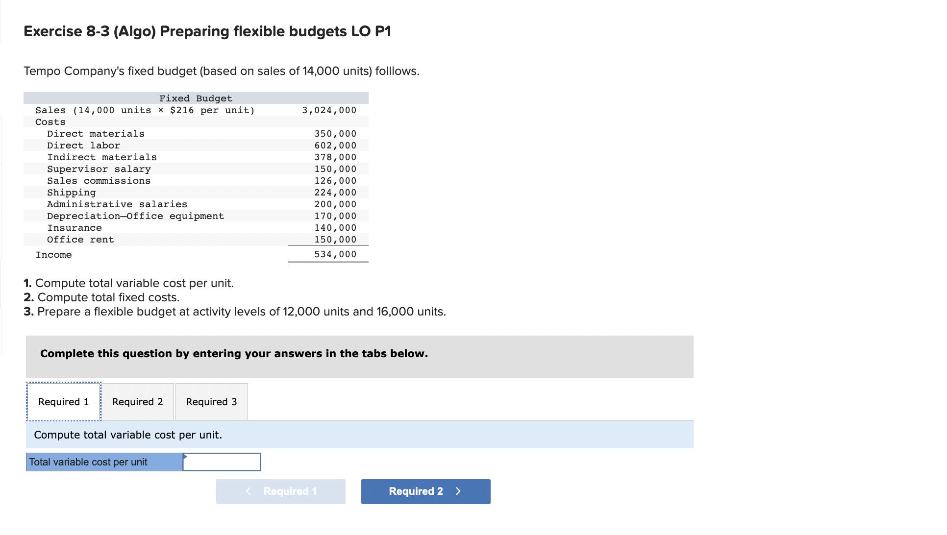 Solved Exercise 8-3 (Algo) Preparing flexible budgets LO P1 | Chegg.com