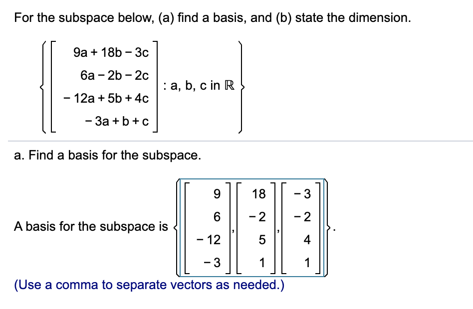 Solved For the subspace below, (a) find a basis, and (b) | Chegg.com
