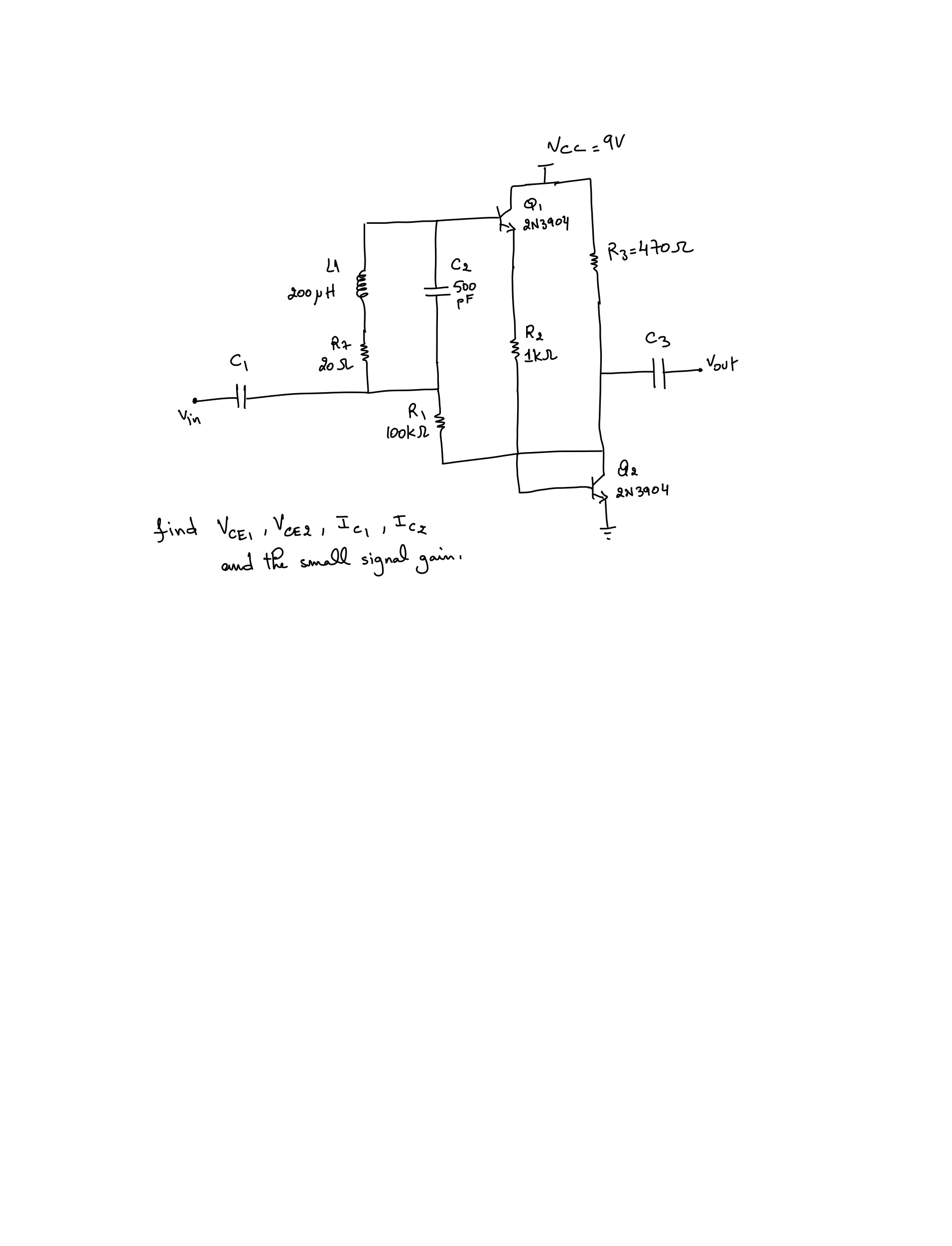 Solved find VCE1,VCE2,IC1,IC2 and the small signal gain. | Chegg.com