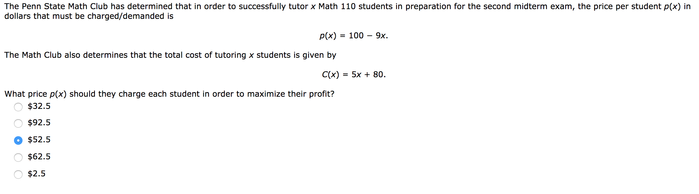 Solved The Penn State Math Club has determined that in order | Chegg.com