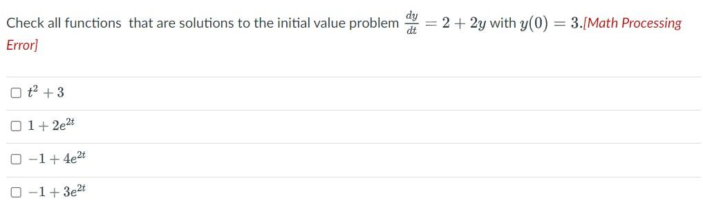 Solved Check all functions that are solutions to the initial | Chegg.com
