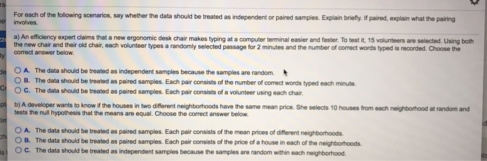 Solved For each of the following scenarios, say whether the | Chegg.com
