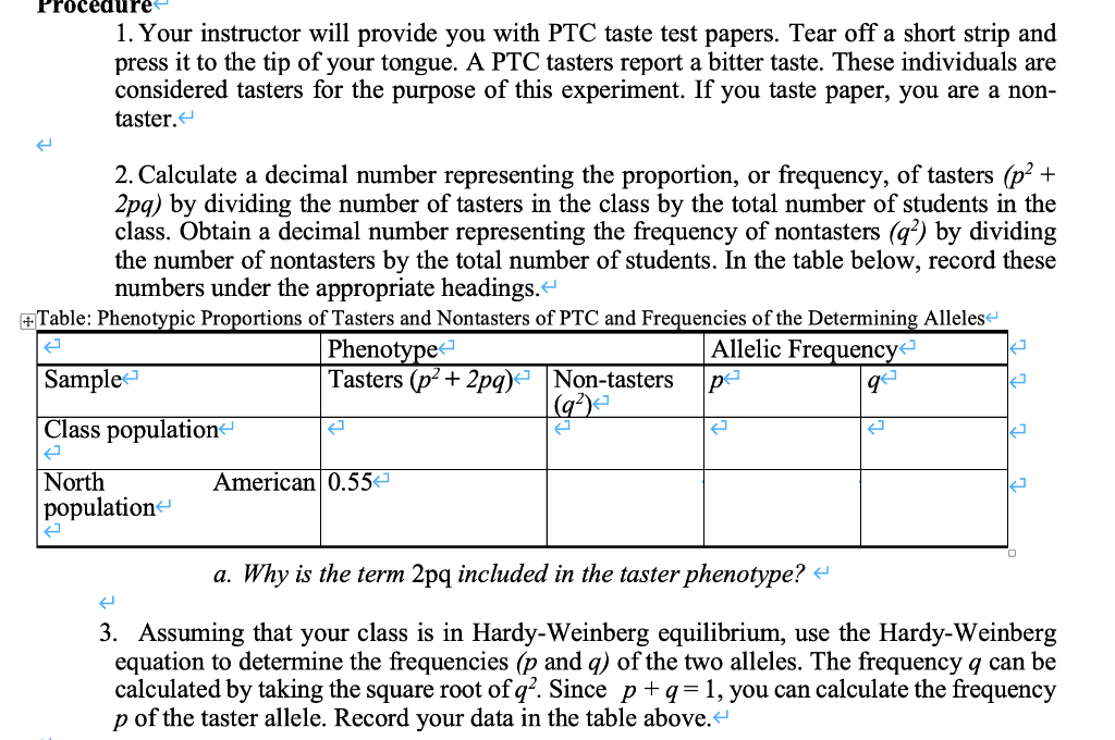 1. Your instructor will provide you with PTC taste | Chegg.com