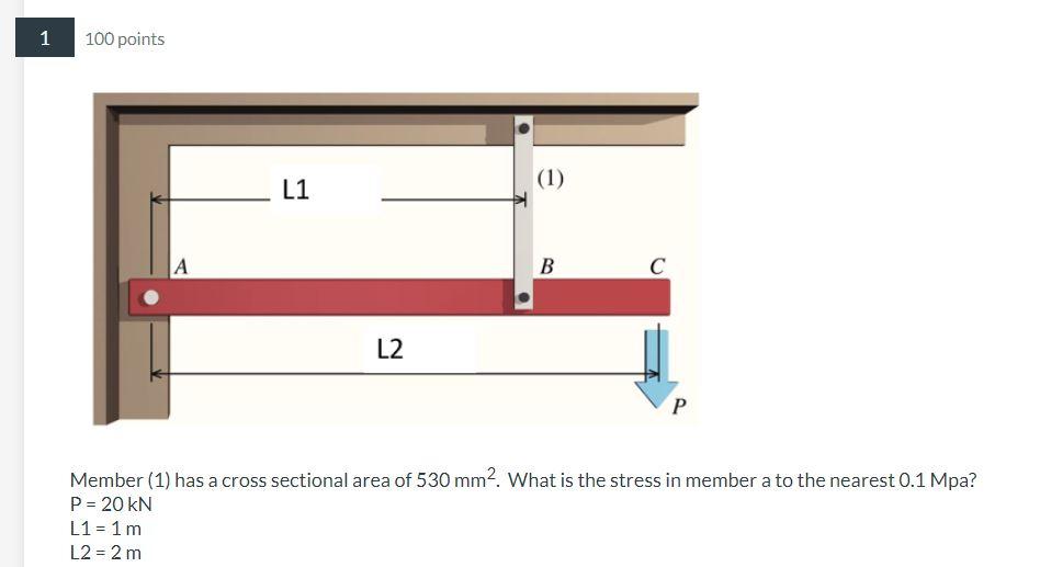 Solved Member (1) has a cross sectional area of 530 mm2. | Chegg.com