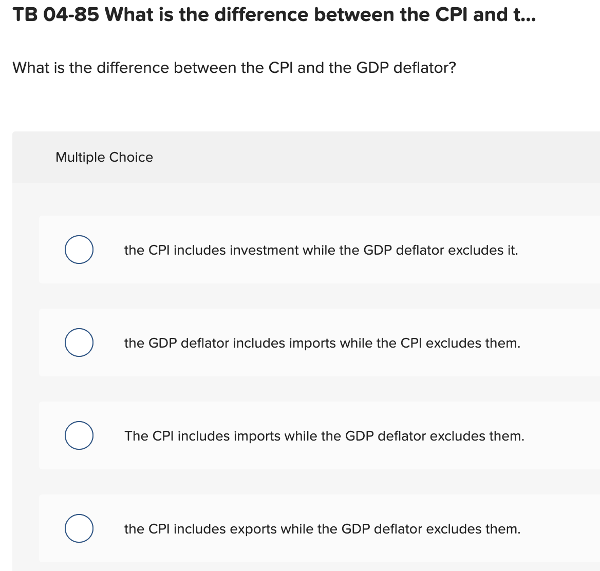 TB 04-85 ﻿What is the difference between the CPI and | Chegg.com