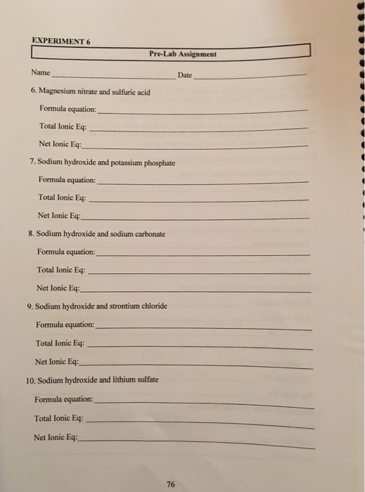 Solved EXPERIMENT 6 Pre-Lab Assignment Name Date 6. | Chegg.com