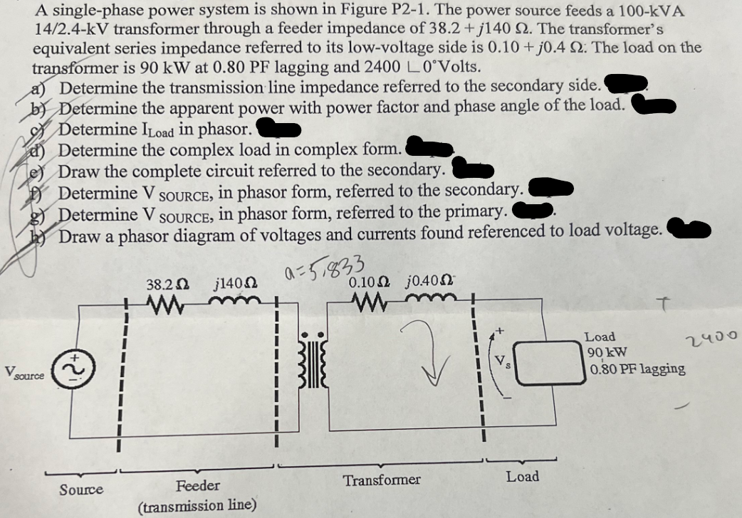 Solved A single-phase power system is shown in Figure P2-1. | Chegg.com