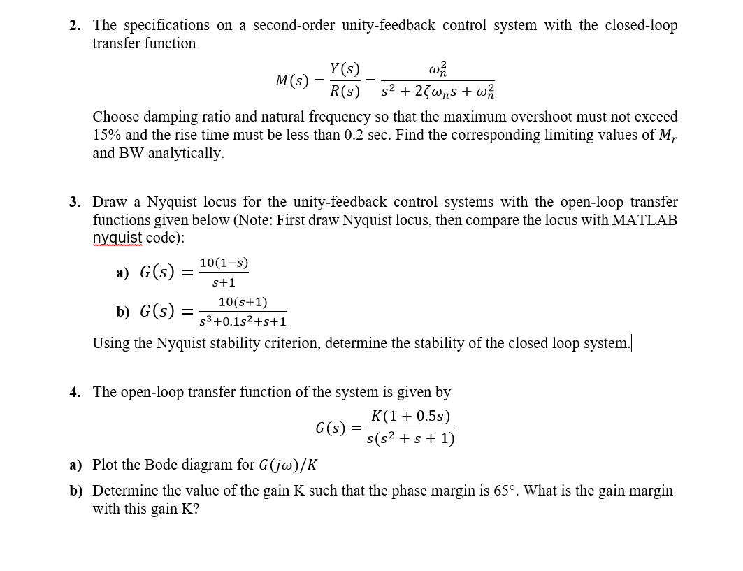 Solved = 2. The specifications on a second-order | Chegg.com